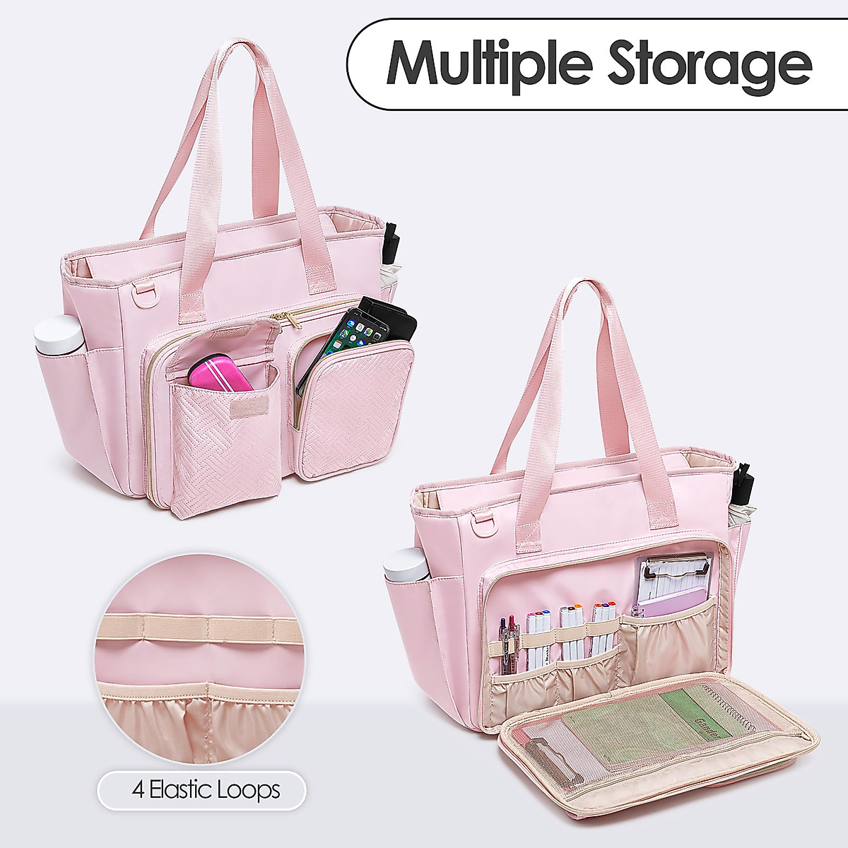 Fasrom Teacher Tote Bag with Laptop Compartment, Teacher Work Bag for Women and Teaching Supplies, Pink (Patent Design)