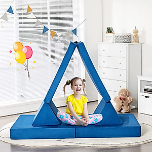 Costzon Kids Couch, 6-Piece Convertible Children's Sofa Playset or 2 Chair w/Folding Mats & 2 Pillows, Washable Cover, Toddler to Teen Bedroom Playroom Boys Girls Birthday