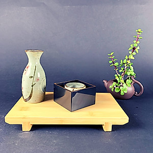 JapanBargain 4808, Masu Cups Japanese Sake Cups Plastic Lacquer Saki Cups, Made in Japan, Black Color Gold Rim, Set of 4