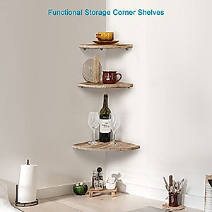 Amy Dceom Rustic Wood Corner Wall Shelves Set of 3, Wall Mount Solid Wood Floating Corner Shelves for Bedroom, Living Room, Bathroom, Kitchen (Natural)