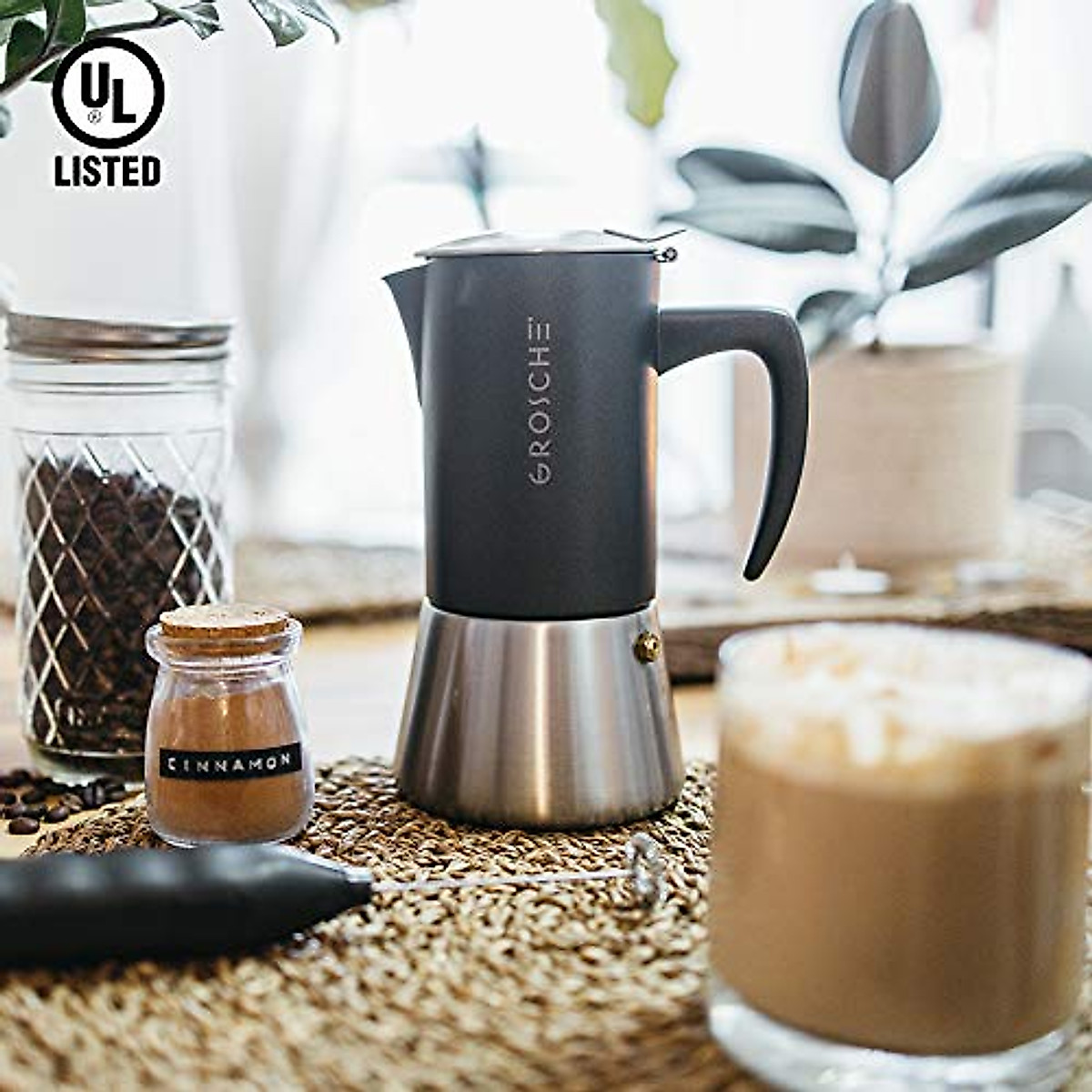 GROSCHE Milano Steel | 10 Espresso Cup | Stovetop Espresso Maker: Stainless Steel Moka Pot for Greca, Induction, Electric & Gas Stoves | Dishwasher Safe Stovetop Espresso Maker Moka Pot