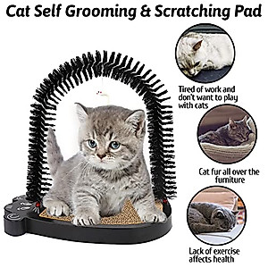 Fhiny Cat Arch Self Groomer, Cat Brush with Scratching Cardboard Hair Face Back Brush for Grooming with Toys Scratcher Massager Comb Station Interactive Toy for Indoor Kitten Cats Pets Cute