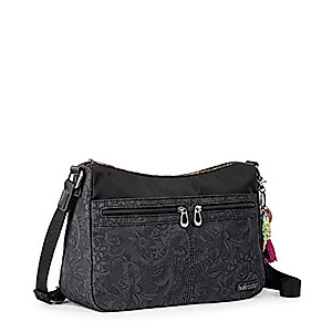 Sakroots womens New Adventure & Bag, Stylish Roomy Purse, Made from Recycled Materials Hobo Shoulder and Crossbody Bag, Black Spirit Desert Block, One Size US