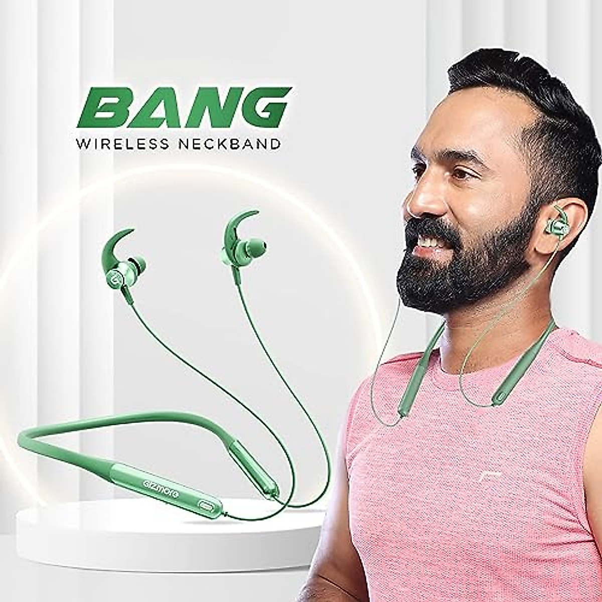 GIZMORE Giz Mn227 Bang Bluetooth Wireless 5.2 in Ear Neckband, Up to 40 Hrs Playtime, Dual Pairing, Touch Controls, Magnetic Smart Buds, Fast Caharge Neckband (Green)