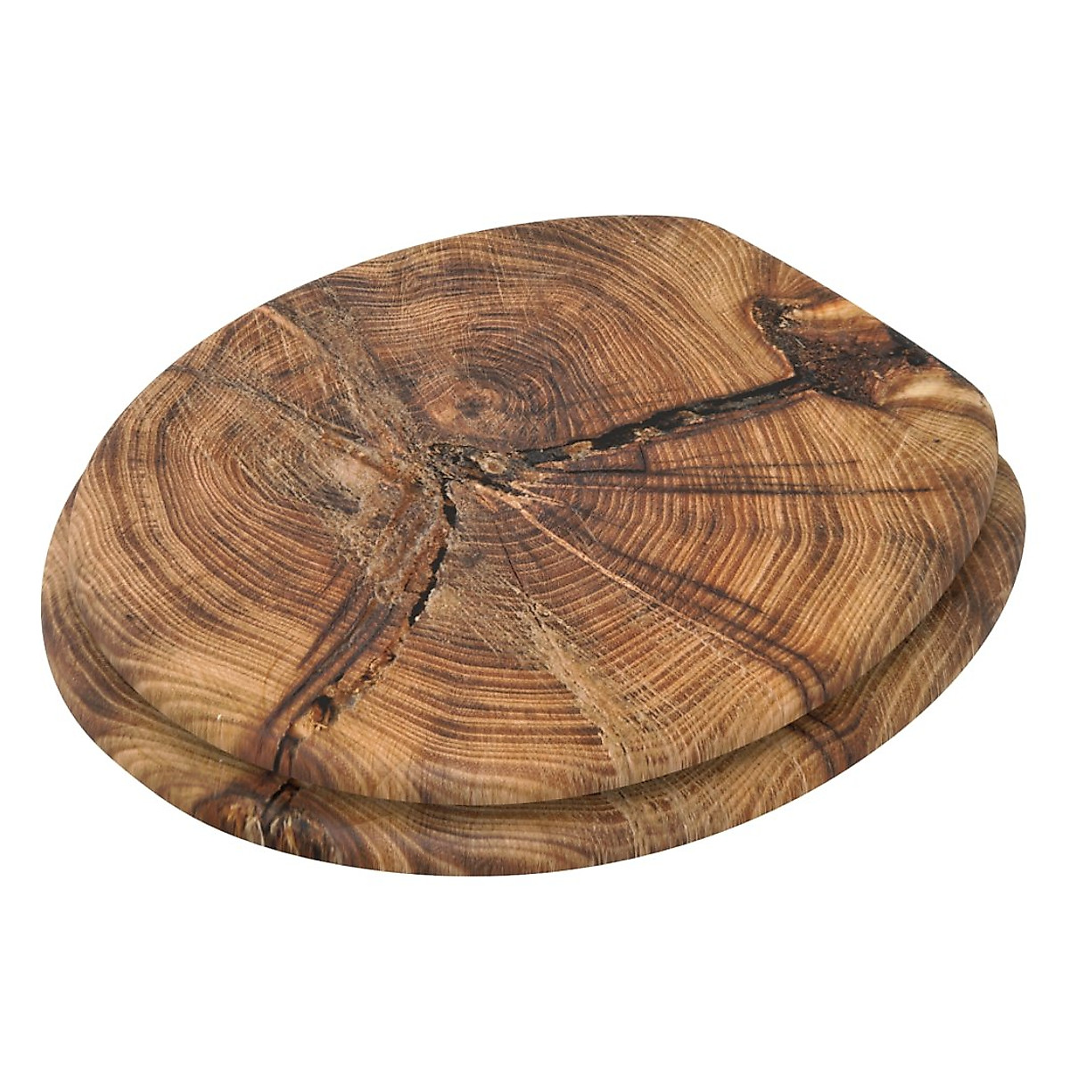 Sanilo ROUND, Silent Slow Close, Molded Wood, Adjustable Toilet Seat, Old Tree