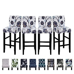 YEZEX Bar Chair Stool Cover Set of 4, Printed Chair Covers Washable&Stretchable, Counter Barstool Chair Slipcovers, Hotel, Ceremony, Corn Poppy