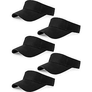 5 Pieces Sport Wear Athletic Visor Sun Visor Adjustable Cap Men Women Sun Sports Visor Hat (Black)