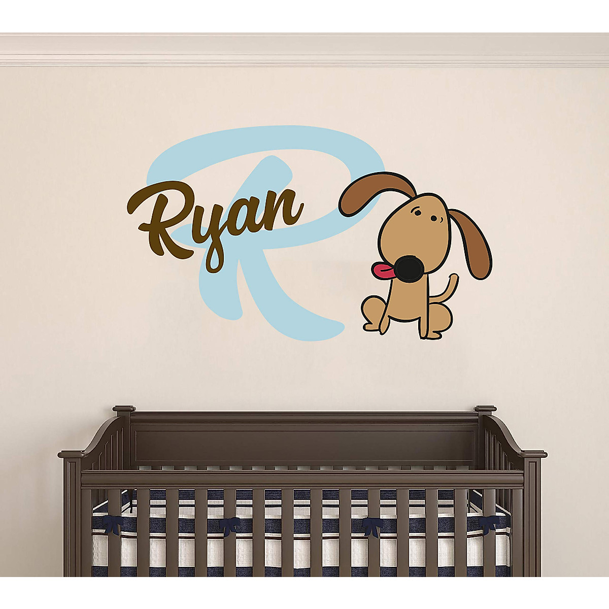 Custom Name and Initial Puppy Wall Decal - Dog Wall Art Decor for Nursery Bedroom playroom Decoration (Wide 40"x23" Height)