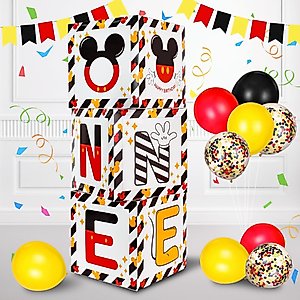TONIFUL Mouse 1st Birthday Party Supplies Red Yellow Black Balloon Box with Letters，Red Mouse Theme One Years Old Birthday Party Favors for Kids Baby Shower First Birthday Decoration