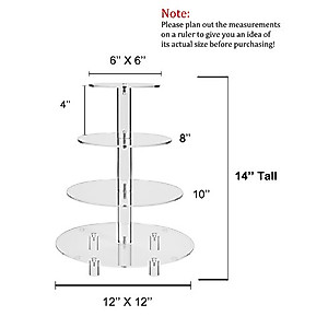 Jusalpha® Large 4 Tier Acrylic Glass Round Cake Stand Cupcake Stand Tea Party Serving Platter Candy Bar Party Décor with Rod Feet (4RF)
