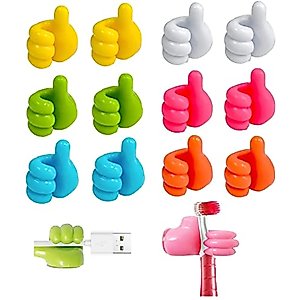Funvalley Surperfect 12 Pcs Creative Silicone Thumb Wall Hook Multi-Function Self Adhesive Thumb Clips Durable Finger Hooks Wall for Refrigerator Door Bathroom Wall Storage (Color Random Delivery)