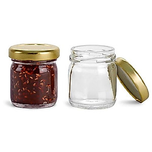 Nakpunar 6 pcs, 1.5 oz Mini Glass Jars with Gold Lids - MADE IN USA - for Jam, Honey, Wedding Favors, Shower Favors