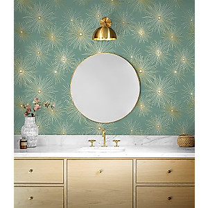 NextWall Starburst Geo Mid Century Peel and Stick Wallpaper (Teal & Metallic Gold)