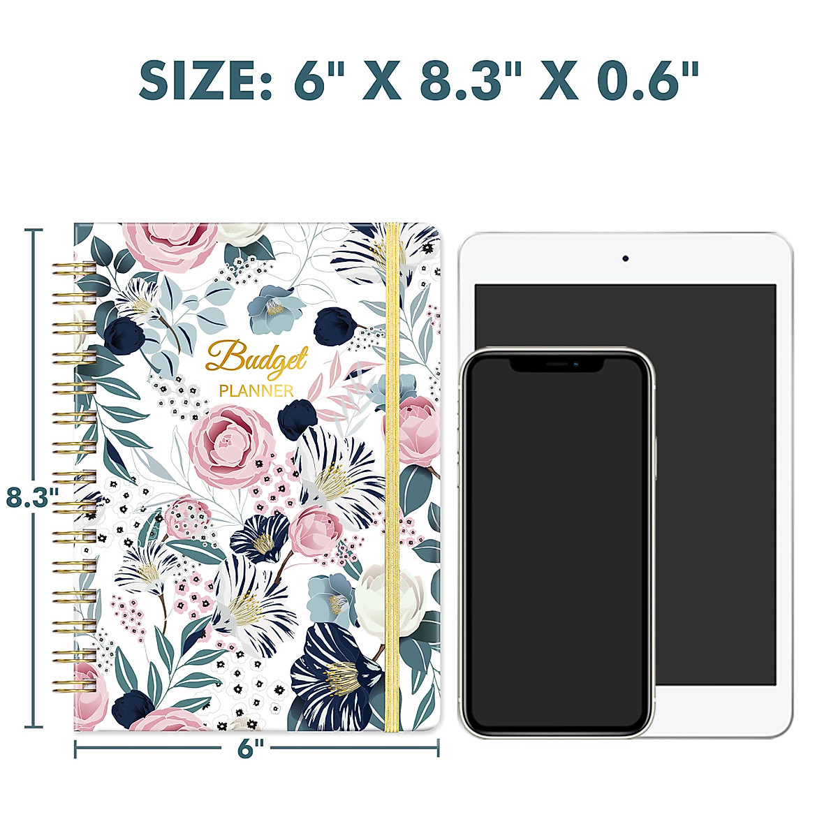 Budget Planner - Budget Book and Organizer With Expense Tracker Notebook, 6.3" x 8.4" Undated Bill Organizer with Pocket +Hardcover + Stickers +Premium Paper + Pen Holder - Floral