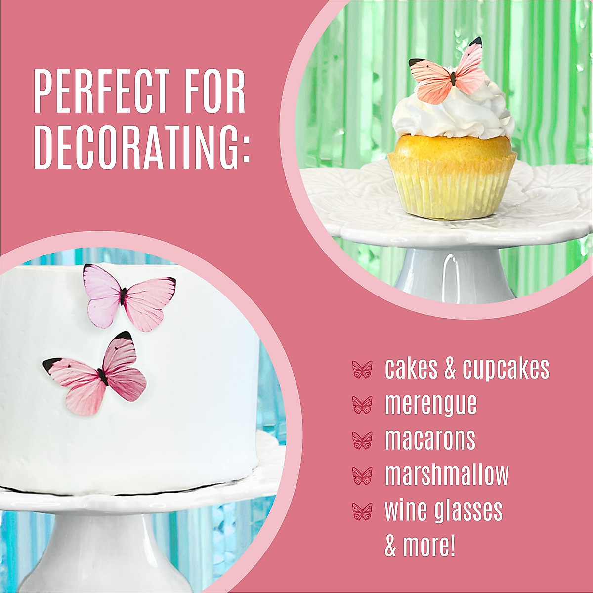 Sugar Robot Edible Butterflies for Cake Decorating - Small Pastel Pink Butterfly Cake Toppers and Cupcake Toppers - Decoration Made in the USA - Premium Crafted (Pink)