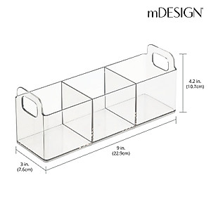 mDesign Plastic Condiment Organizer and Tea Bag Holder - 9" Long Kitchen Pantry/Countertop Storage Caddy - Divided Chip, Snack, Granola, Oatmeal Packet Holder - Lumiere Collection - 2 Pack - Clear