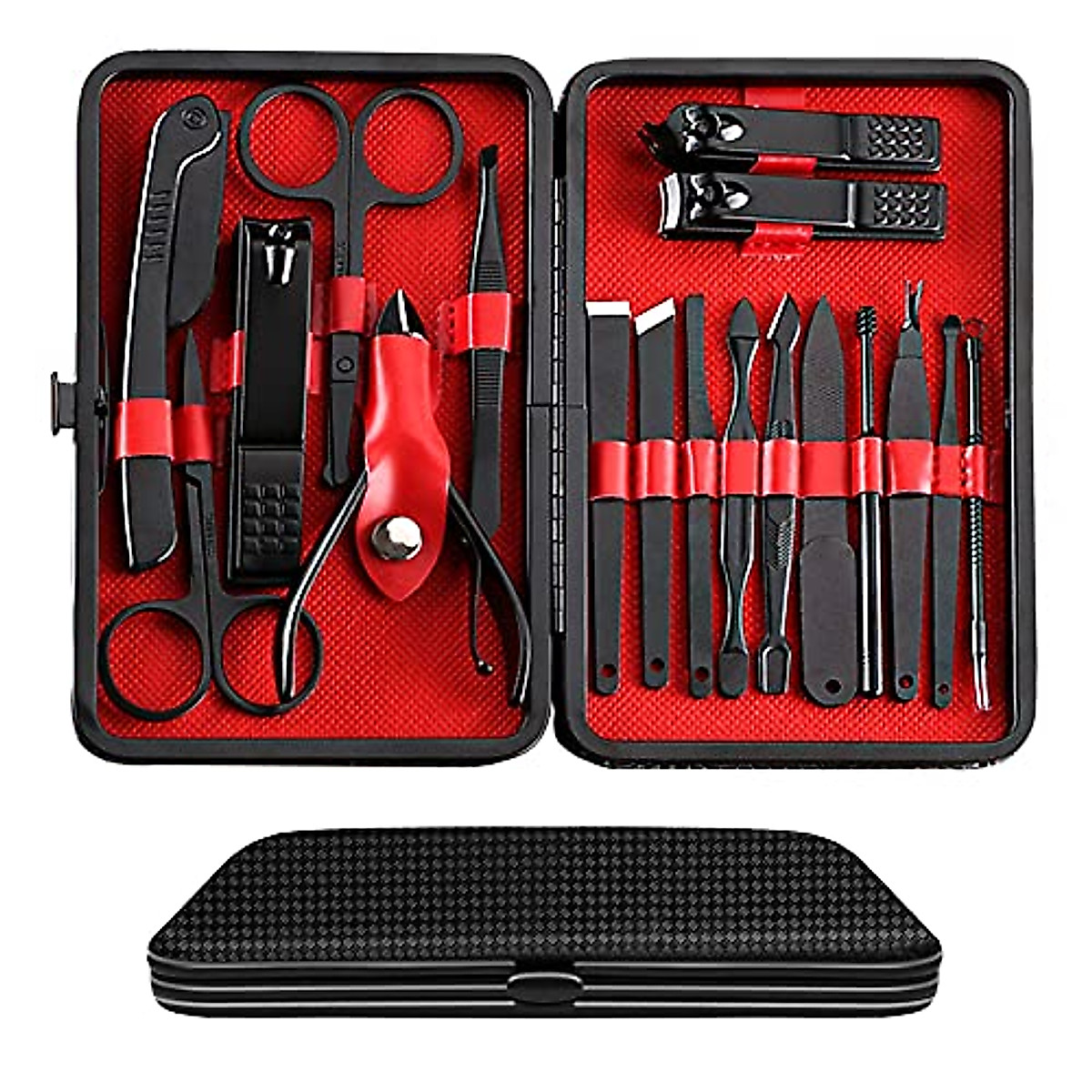 Manicure Set Pedicure Kit Nail Clippers - Professional Grooming Kit High Precision Stainless Steel Nail Cutter Nail File Sharp Nail Scissors and Clipper Fingernails with Portable stylish case (Black)