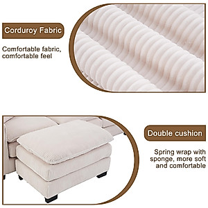 Luxyhoom Modular Sectional Sofa, 6 Seater L-Shaped Convertible Couch with Ottoman, Corduroy Upholstered Living Room Furniture Set, Double Cushion Cloud Corner Couch for Apartment, Hotel, Office, Beige