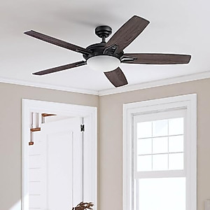 Prominence Home Clancy, 52 Inch Contemporary LED Ceiling Fan with Light, Remote Control, Dual Mounting Options, 5 Dual Finish Blades, Reversible Motor - 51483-01 (Matte Black)