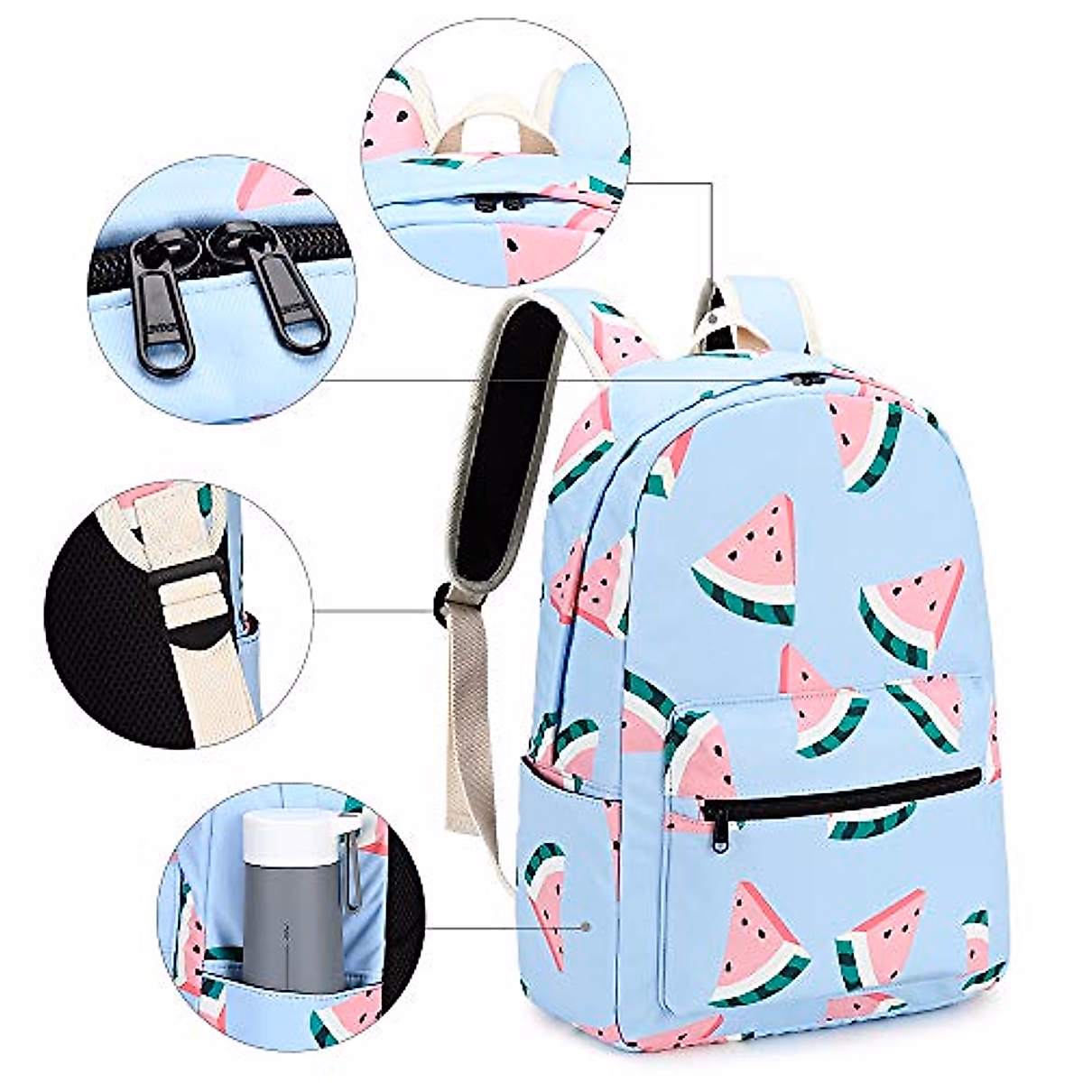 CAMTOP Backpack for Teen Girls&Boys Kids School Bookbag Lunch Box Set (Y0080-3/Light Blue Watermelon)