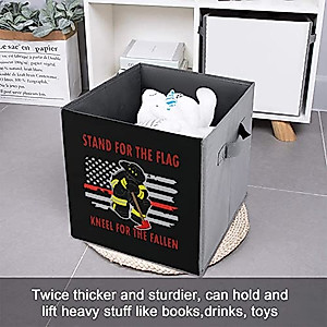 US Fireman Red Line Flag Collapsible Storage Bins Cubes Organizer Trendy Fabric Storage Boxes Inserts Cube Drawers 11 Inch