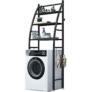 HIIGH 3-Tier Laundry Room Shelf Over The Toilet/Washing Machine Storage Rack, Adjustable Organizer Stand,for Laundry Room,Toilet,Black,White (Color : Black)