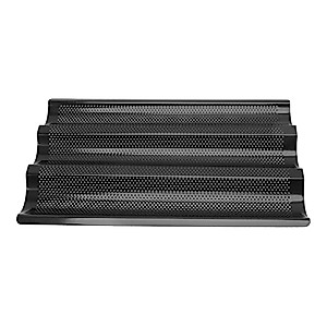 3 Slots French Baguette Pan for Baking Supplies, Black, Stainless Steel U Perforated Design Bread Baking Pan, Uniform Heating Oven Toaster Pan