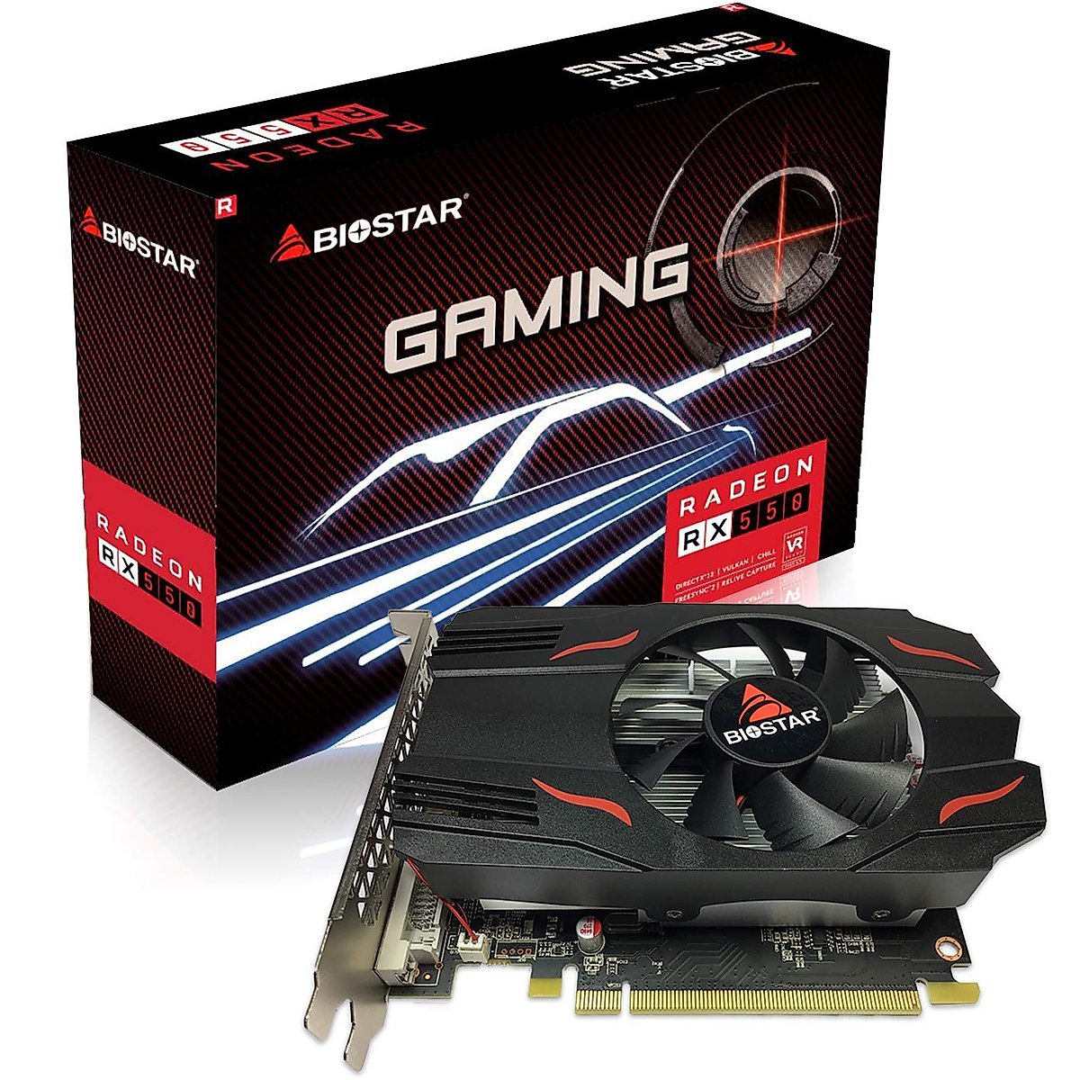 Biostar Radeon RX 550 4GB GDDR5 128-Bit DirectX 12 PCI Express 3.0 DVI-D Dual Link, HDMI, DisplayPort. Gaming Edition VA5515RF41-TBMRA-BS2