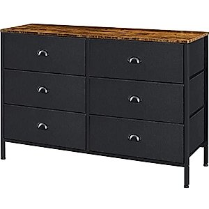 PRAISUN Larger 46.7''W 6 Drawer Dresser for Bedroom, Wide Fabric Dresser, Chest Dresser Organizer, Metal Handles, for Closet, Nursery, Living Room, Hallway - Black