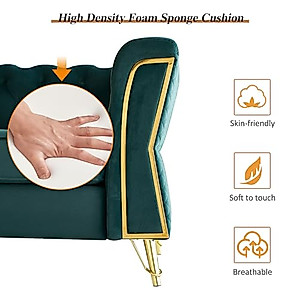 Tmsan 87.4" Velvet Sofa Couch, Mid-Century Modern Chesterfield Loveseat Classic Button Tufted 2 Seater Couch with Golden Legs for Living Room Office Bedroom (Emerald)