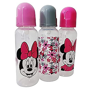 Cudlie Disney Baby Girl Minnie Mouse 9 oz Pack of 3 Baby Bottles, Tropic Floral