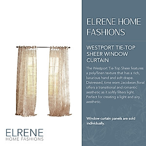 Elrene Home Fashions Westport Floral Tie-Top Sheer Window Curtain Panel, 52" x 84" (1), Flax