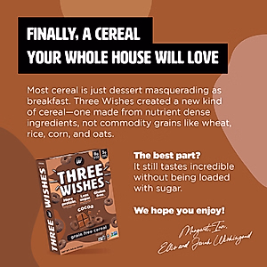 Plant-Based and Vegan Breakfast Cereal by Three Wishes - Cocoa, 1 Pack - More Protein and Less Sugar Snack - Gluten-Free, Grain-Free - Non-GMO