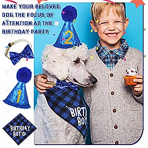 Dog Birthday Party Supplies Birthday Boy Girl Cake Bandana Triangle Scarf Clothes Shirt Cute Hat, Bow Tie Collar with 0-8 Numbers for Dog Puppy 1st Birthday Outfit (Elegant Style)