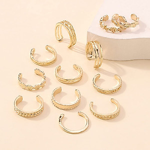 Wiwpar Vintage Knuckle Midi Ring Set Open Rings Gold for Women Adjustable Set 12Pcs