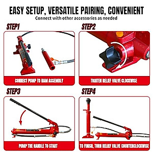 BIG RED 10 Ton Porta Power Kit, 17-pcs Hydraulic Ram Auto Body Frame Repair Kit with Blow Mold Carrying Storage Case, 20,000 lbs Capacity,Red, T71001L Torin
