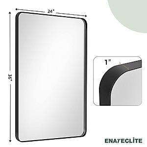 Black Bathroom Mirror for Wall, 24" x 36" Black Metal Framed Rounded Rectangle Mirror, Matte Black Vanity Mirror Farmhouse, Anti-Rust, HD Float Glass, Hangs Horizontal or Vertical