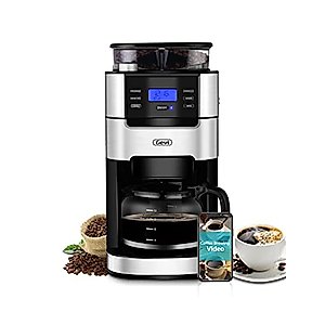 10-Cup Drip Coffee Maker, Grind and Brew Automatic Coffee Machine with Built-In Burr Coffee Grinder, Programmable Timer Mode and Keep Warm Plate, 1.5L Large Capacity Water Tank,900W, Black