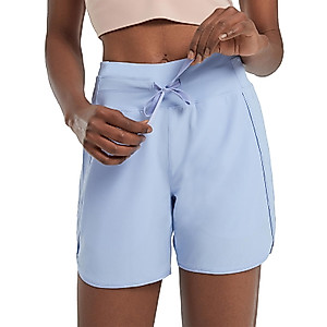 BALEAF Women's 5" Workout Shorts Athletic Running Shorts High Waisted with Zipper Pocket Gym Quick Dry Hiking Sports Light Blue L