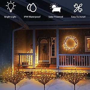 Solar Led Lighted Branches Pathway Lights 3 Pack 180 Led Brown Twig Lights with Blinking Mode for Yard Garden Home Christmas Decoration (Warm White)