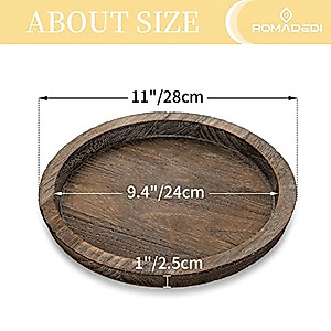 Romadedi Rustic Wooden Tray Candle Holder - Small Decorative Plate Pillar Candle Tray Wood for Farmhouse Dinning Table Kitchen Countertop Coffee Table Organizer Home Decor Wedding Centerpiece, 11inch