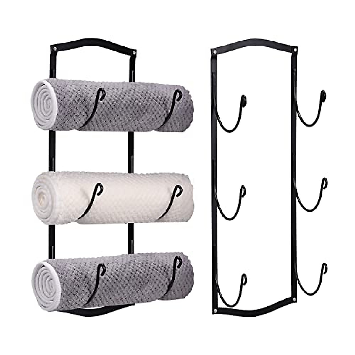 Lei Wing Towel Rack Wall Mounted for Bathroom, 2 Set Black Bath Towel Holder, Metal Wine Rack Towel Shelf Storage Organizer for Bathroom Towels, Washcloths, Hand Towels
