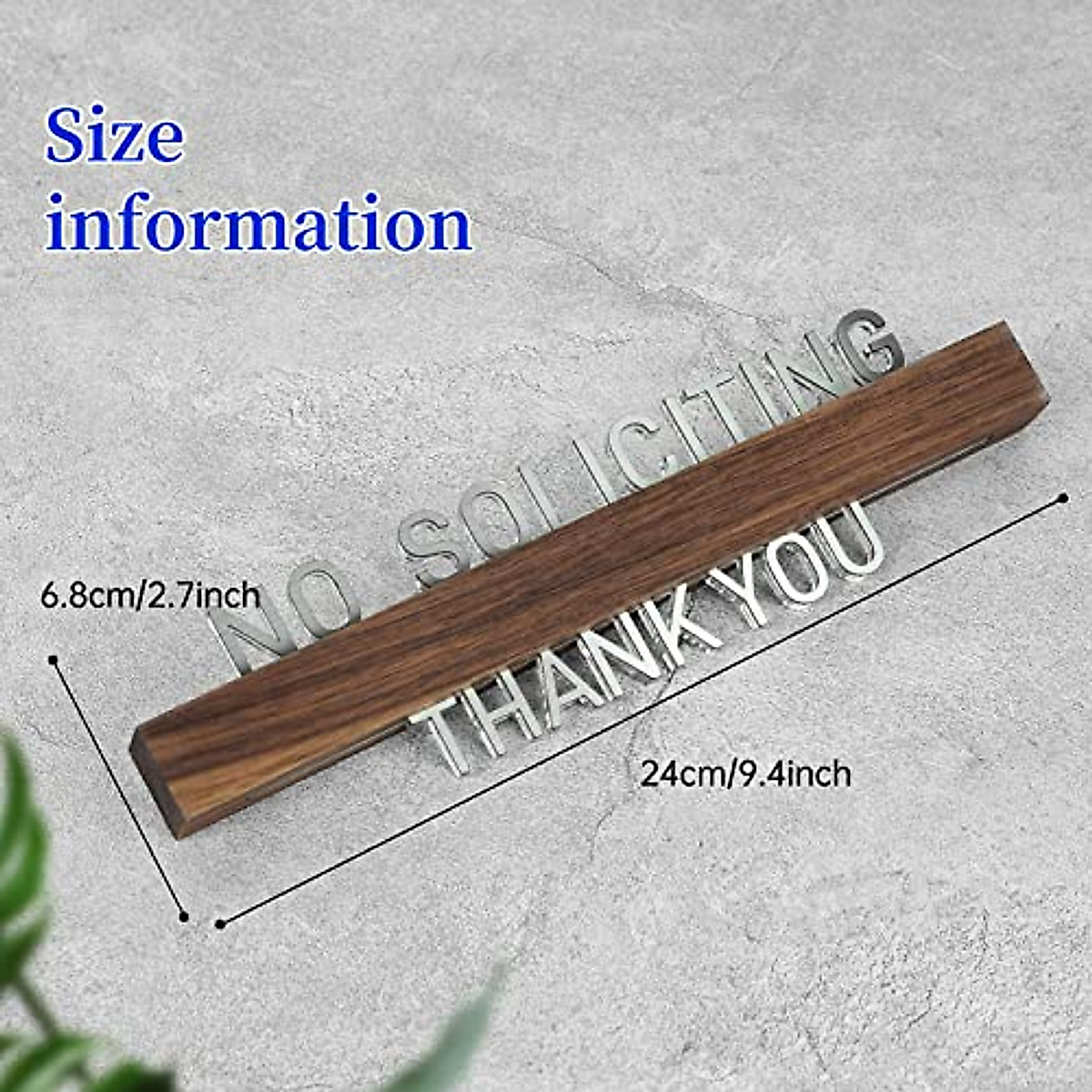 No Soliciting Sign for House, Office,Store, Business,Solid Wood Stainless Steel Modern Design Door or Wall Sign 9.4" x 2.4"(Brushed silver)