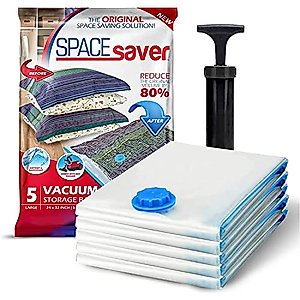 Spacesaver Vacuum Storage Bags (Large 5 Pack) Save 80% on Clothes Storage Space - Vacuum Sealer Bags for Comforters, Blankets, Bedding, Clothing - Compression Seal for Closet Storage. Pump for Travel.