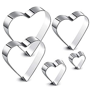 5 Pieces Heart Shape Cookie Cutter Set Valentine Cookie Cutter Stainless Steel Heart Cutter Valentine's Day Present for Sandwiches, Cookie, Biscuit