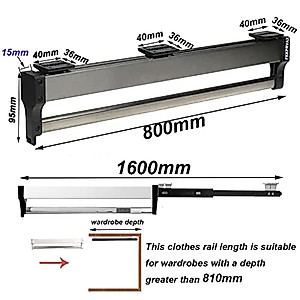 Clothes Hanger Rod Telescopic Pull-out Type 30-80 Cm, Wardrobe Hanger Hanging Rod Household Trousers Rod Aluminum Alloy Clothes Rail Slide Rail (Size : 800mm/31.5inch)