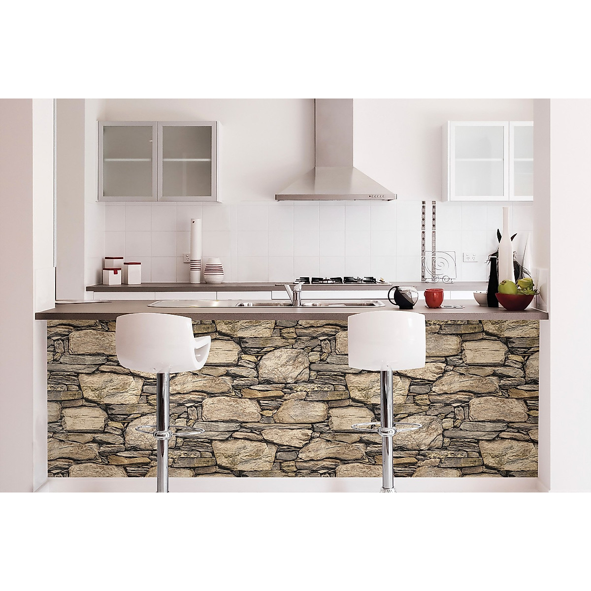 NuWallpaper NU2065 Hadrian Stone Wall Peel & Stick Wallpaper, Brown