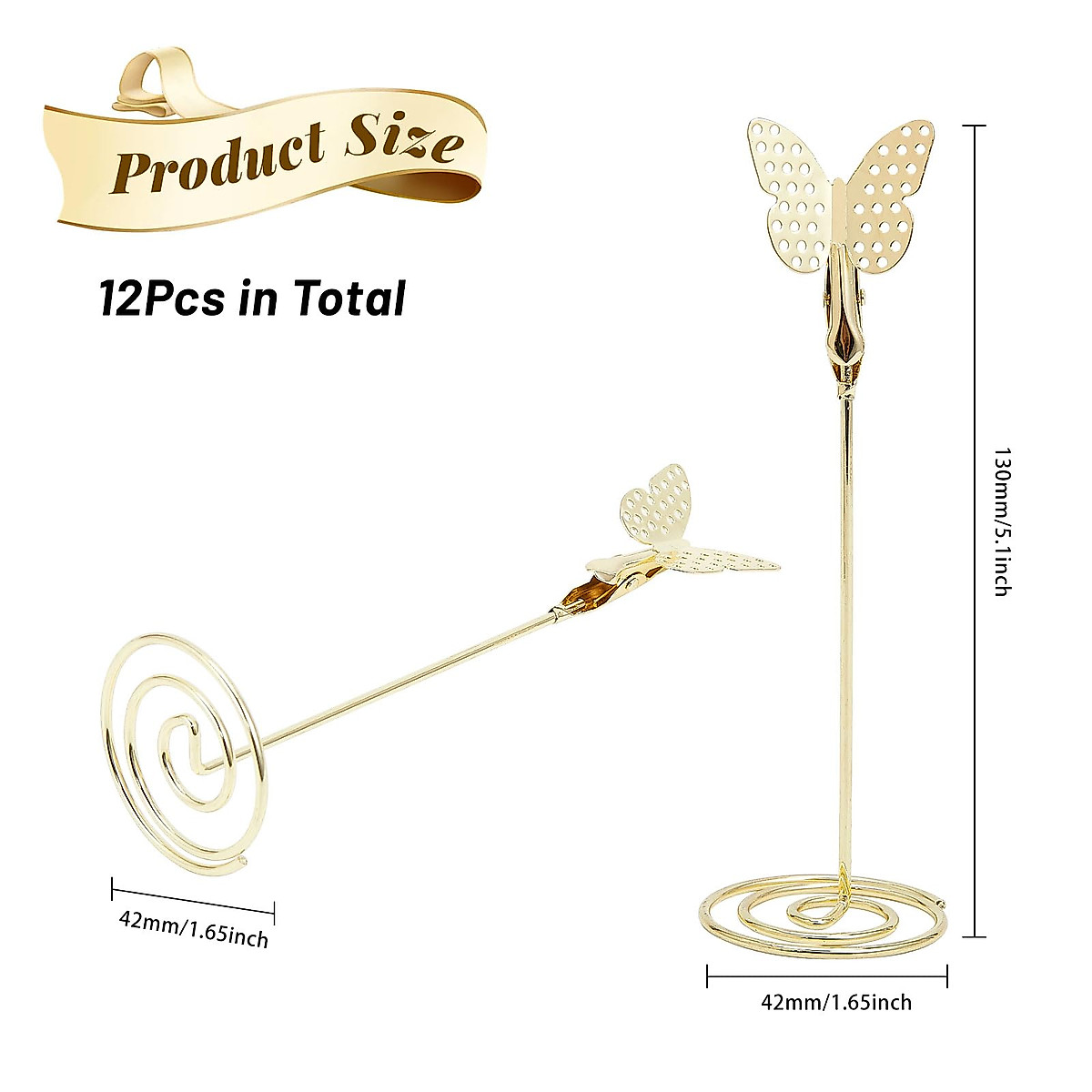 CHGCRAFT 12PCS Butterfly Table Number Holders Place Card Holder Photo Holders for Tables Cards Stand Name Menu Clips Table Sign Holders for Wedding Anniversary Birthday, Gold