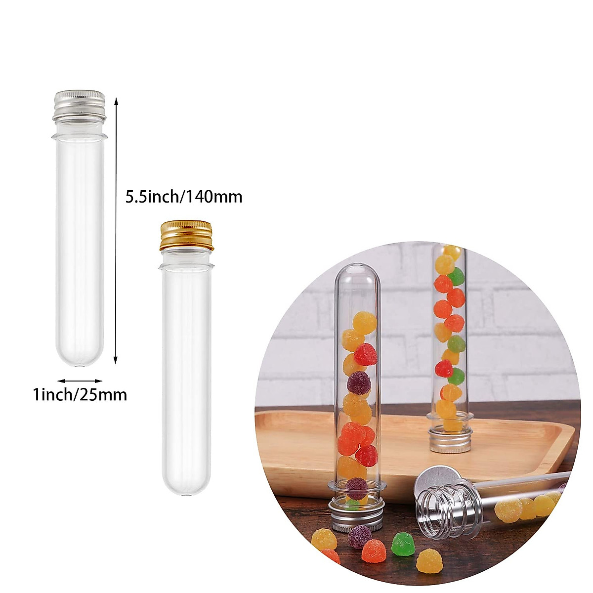 10 Pcs 45ml Plastic Test Tubes, 25 x 140mm Clear Plastic Test Tubes, with Screw Caps, for Scientific Experiments, Bath Salts, Candy Storage, Party Favors.