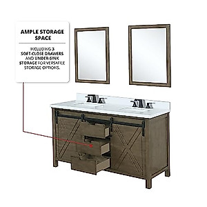 Bell+Modern Ketchum 60 in W x 22 in D Rustic Brown Double Bath Vanity, Cultured Marble Countertop and 24 in Mirrors